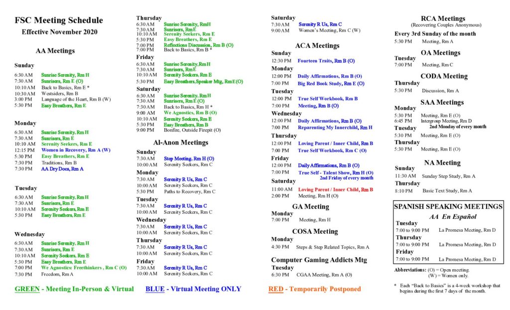 Schedule – Fitchburg Serenity Club